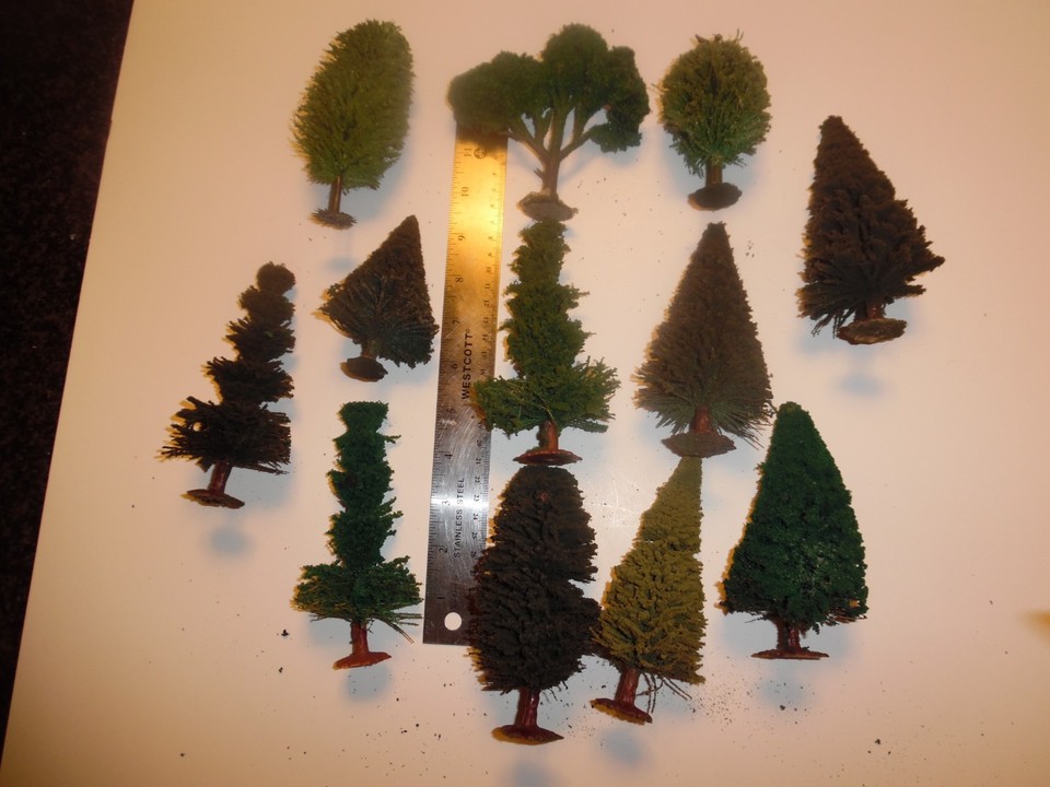 12 Trees for model scenery, O, HO Scale, Added more foam leaves, about ...