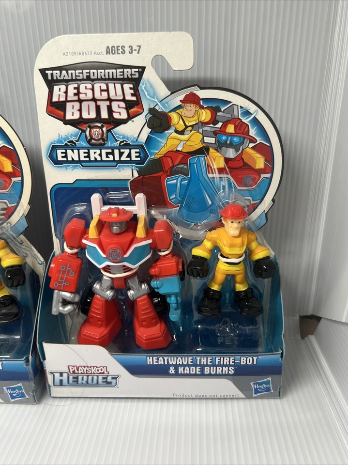 Rescue Bots ENERGIZE Heatwave Poseable and Kade Burns Mini-Figure Lot ...