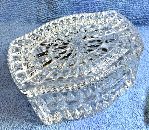 VTG Diamond Pattern ~ Cut Glass Lead CRYSTAL Rectangular TRINKET BOX ...