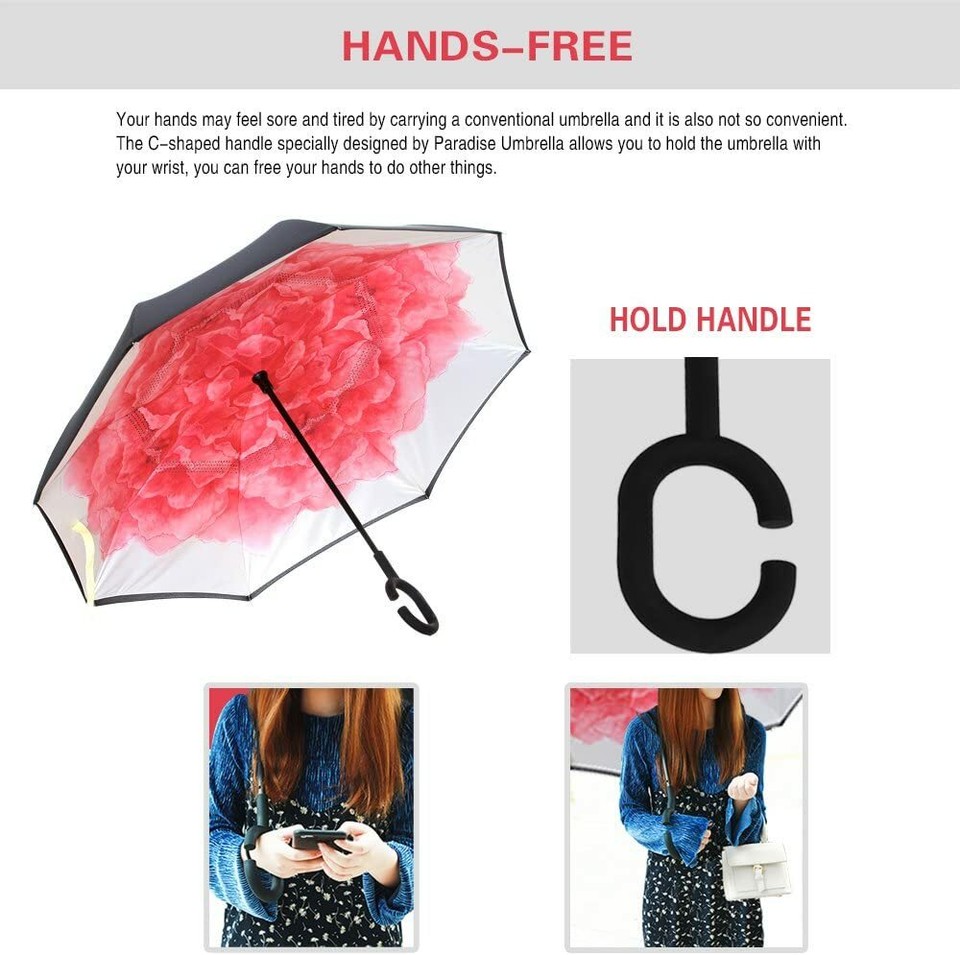 C-Handle Inverted Reverse Umbrella, Flower print (Inside-out, Upside ...