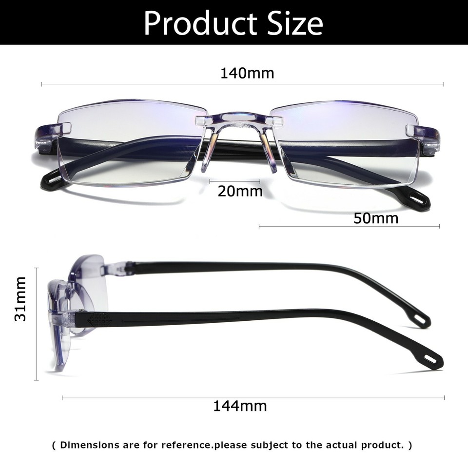 4 PK Mens Rectangular Rimless Blue Light Blocking Reading Glasses ...