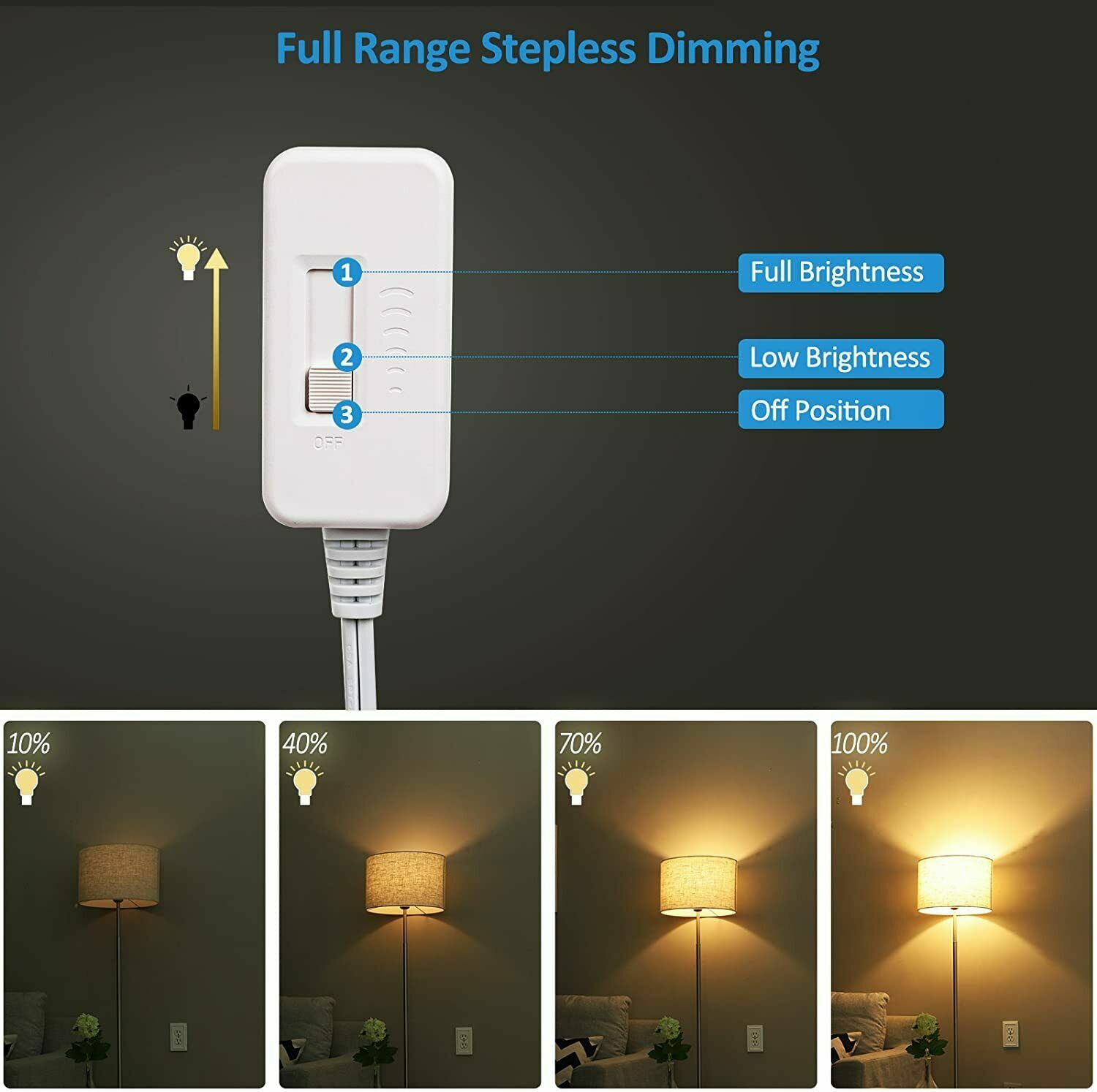 DEWENWILS Table Lamp Dimmer Switch Dimmable LED/CFL Lights 6.6 ft Cord ...