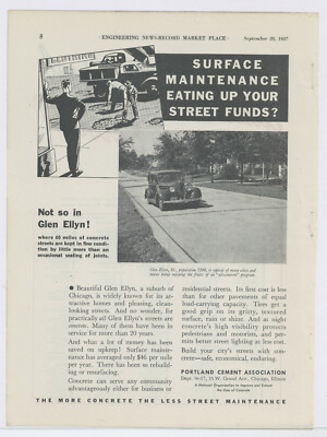 1937 Portland Cement Ad: Glen Ellyn, Illinois, Population 7200 Street ...