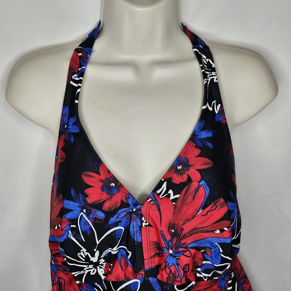 Womens Catalina Red Print Floral Tankini Swim Halter Top Size 1X 16W | eBay