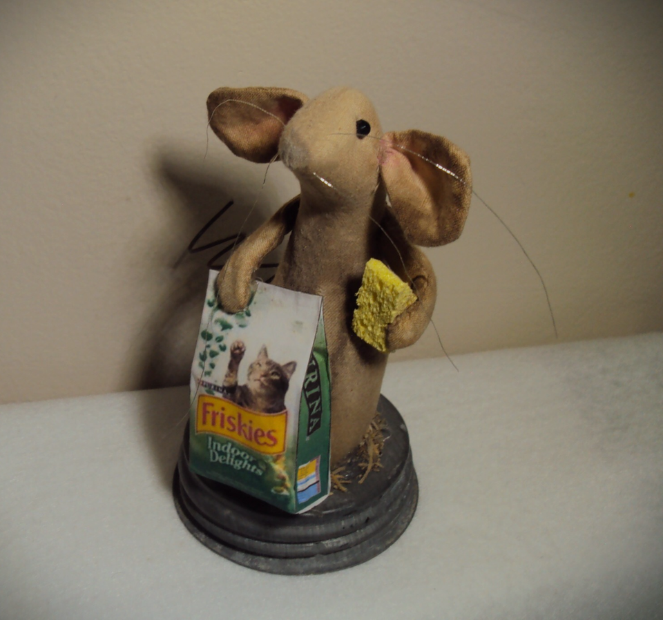 primitive farmhouse country handmade house mouse doll mice cat food bag ...