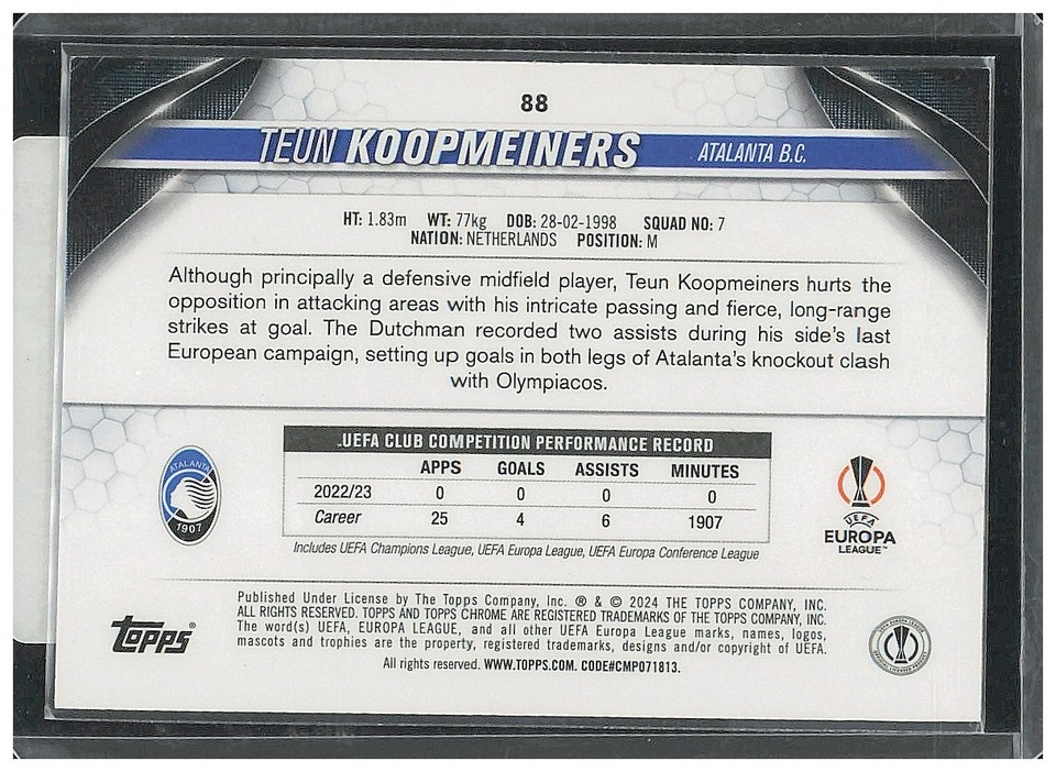 2023 Topps Chrome UEFA Club Competitions Teun Koopmeiners Base #88 | eBay