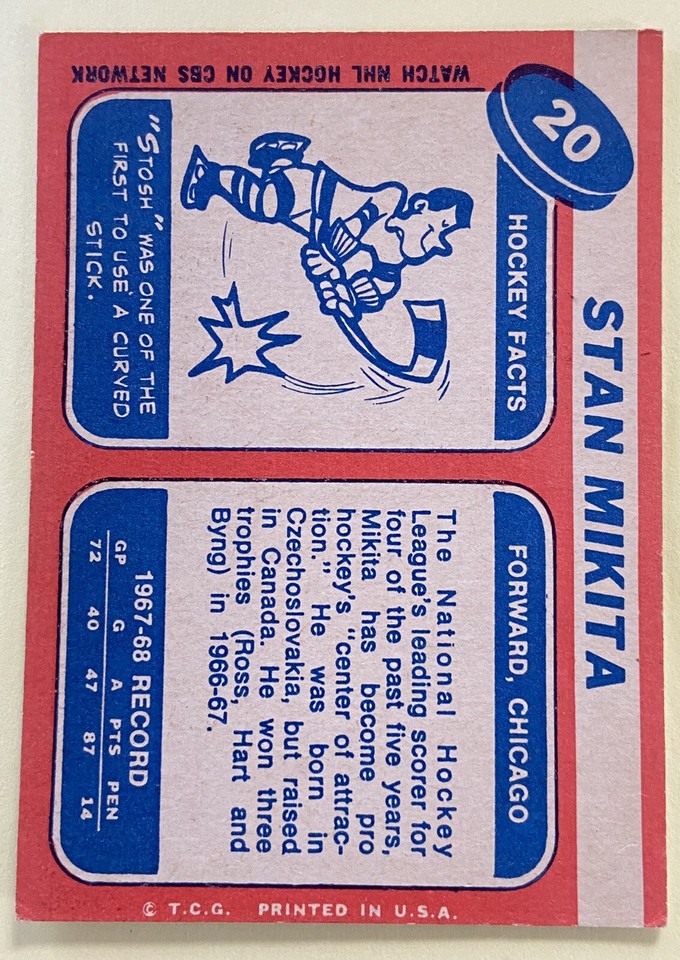 1968-69 TOPPS #20 STAN MIKITA CHICAGO BLACKHAWKS LEGEND!! | eBay