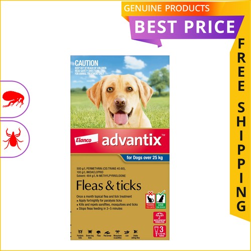 ADVANTIX for Extra Large Dogs Over 25 Kg 3,6,12 Doses BLUE Flea and ...