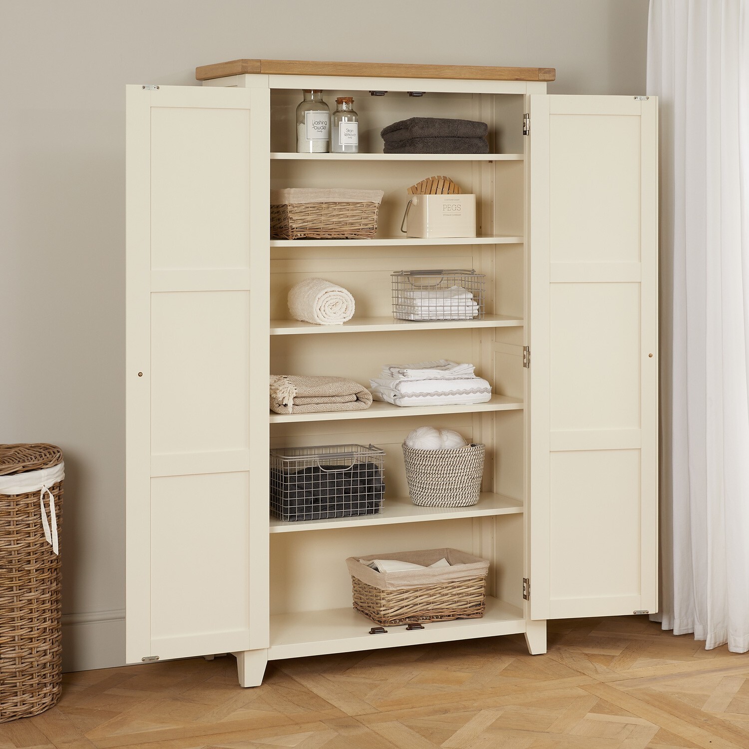 Linen Storage Cupboard Cheshire Cream Painted Double Shaker Furniture ...