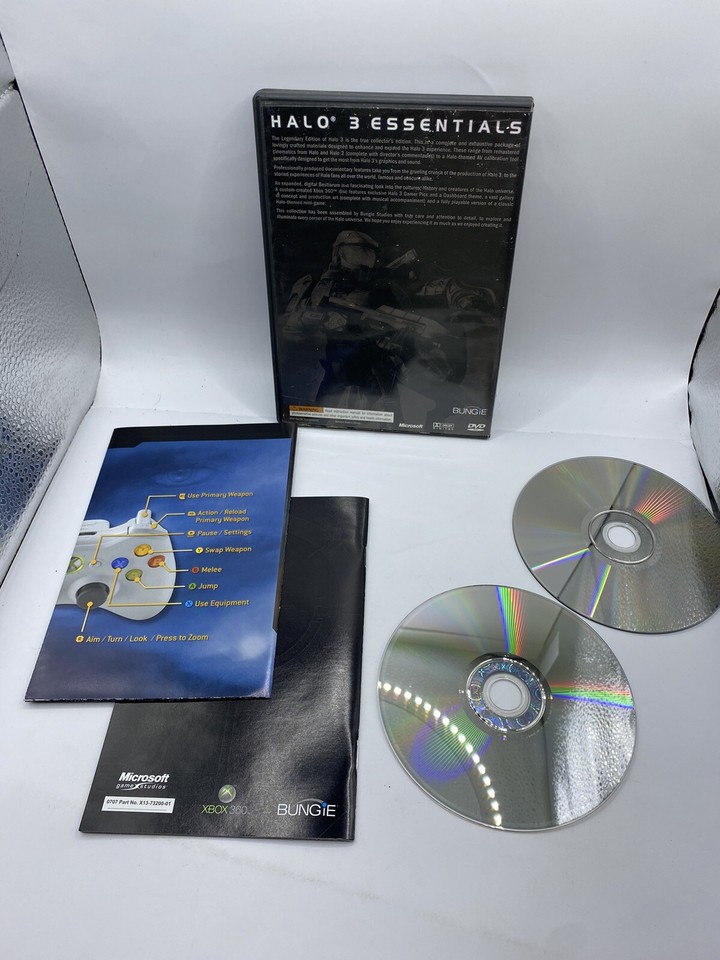 Halo 3 Essentials (Microsoft Xbox 360) 2 Disc Set Manual & Poster CIB ...
