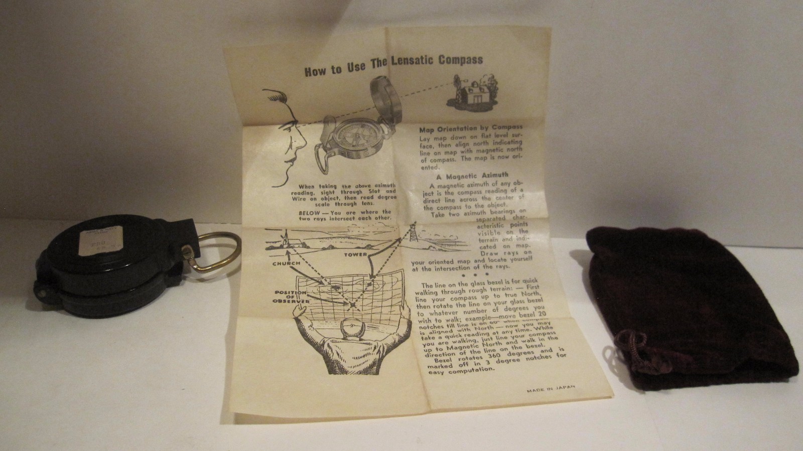 Vintage LENSATIC Black Plastic Engineer Compass w/ Brass Ring in ...