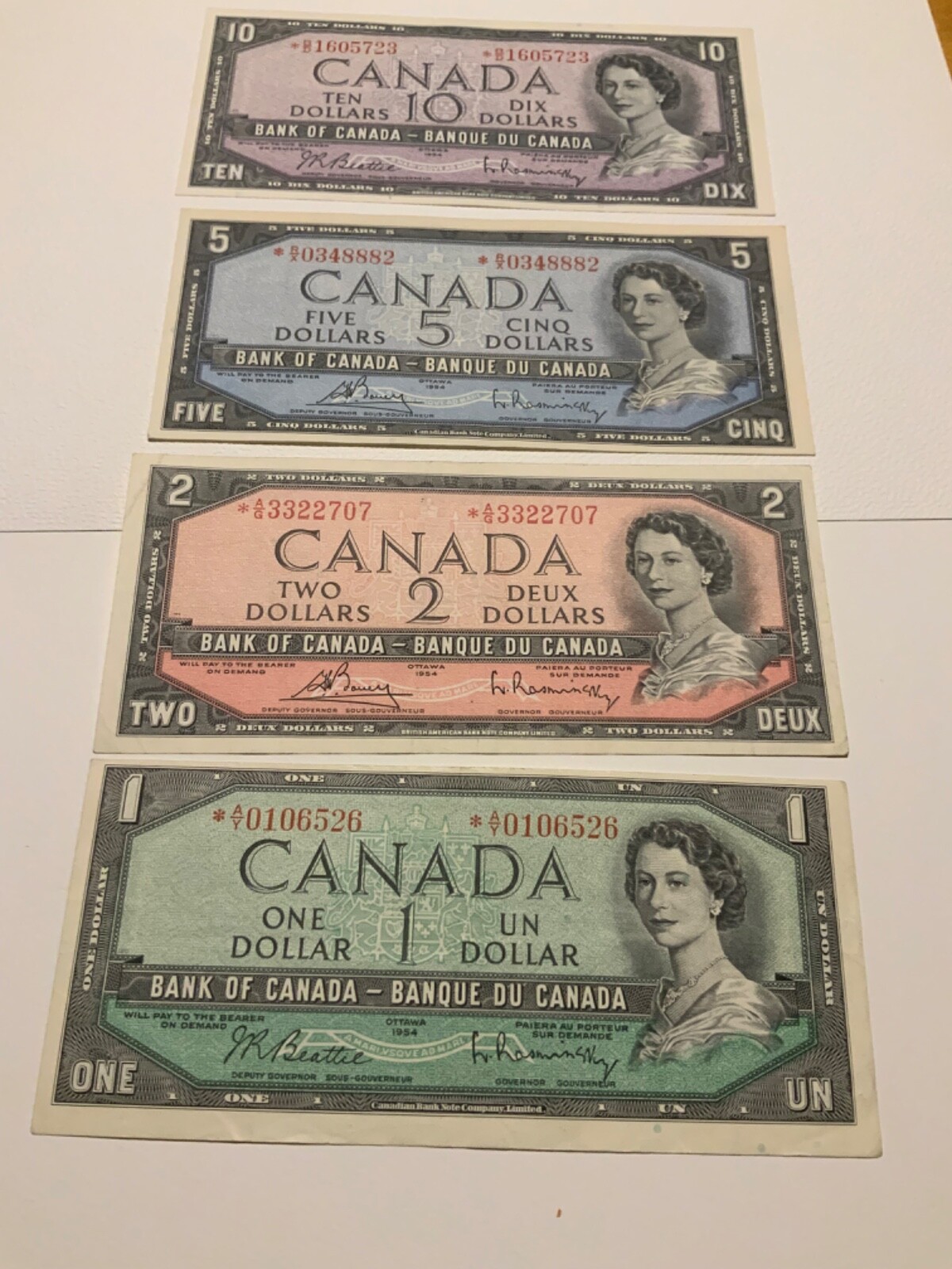 CANADA 1954 - RARE 1$ - 2$ - 5$ - 10$ , BANK OF CANADA * REPLACEMENT ...
