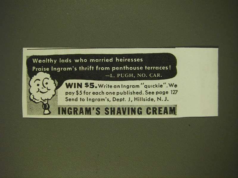 1938 Ingram's Shaving Cream Ad - Wealthy lads who married heiresses ...