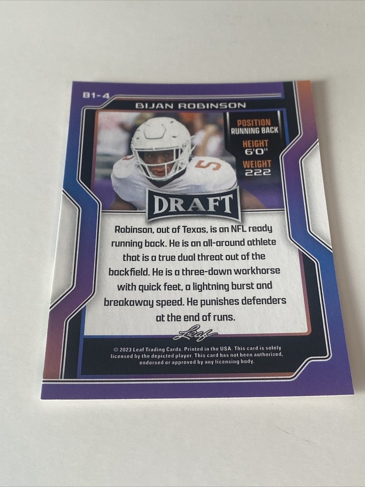 2023 Leaf Draft - Base V1 #B1-4 Bijan Robinson (RC) Atlanta Falcons | eBay