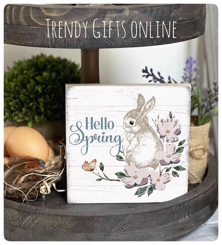 Hello Spring 10cm/15cm Sign Spring Tier Tray Decor Bunny Rabbit home ...
