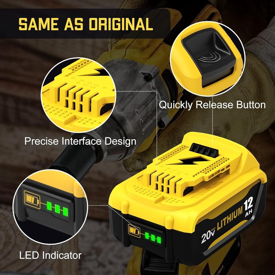 4 Packs DCB206 DCB207 12.0Ah for Dewalt 20V Battery and DCB104 4-Port ...