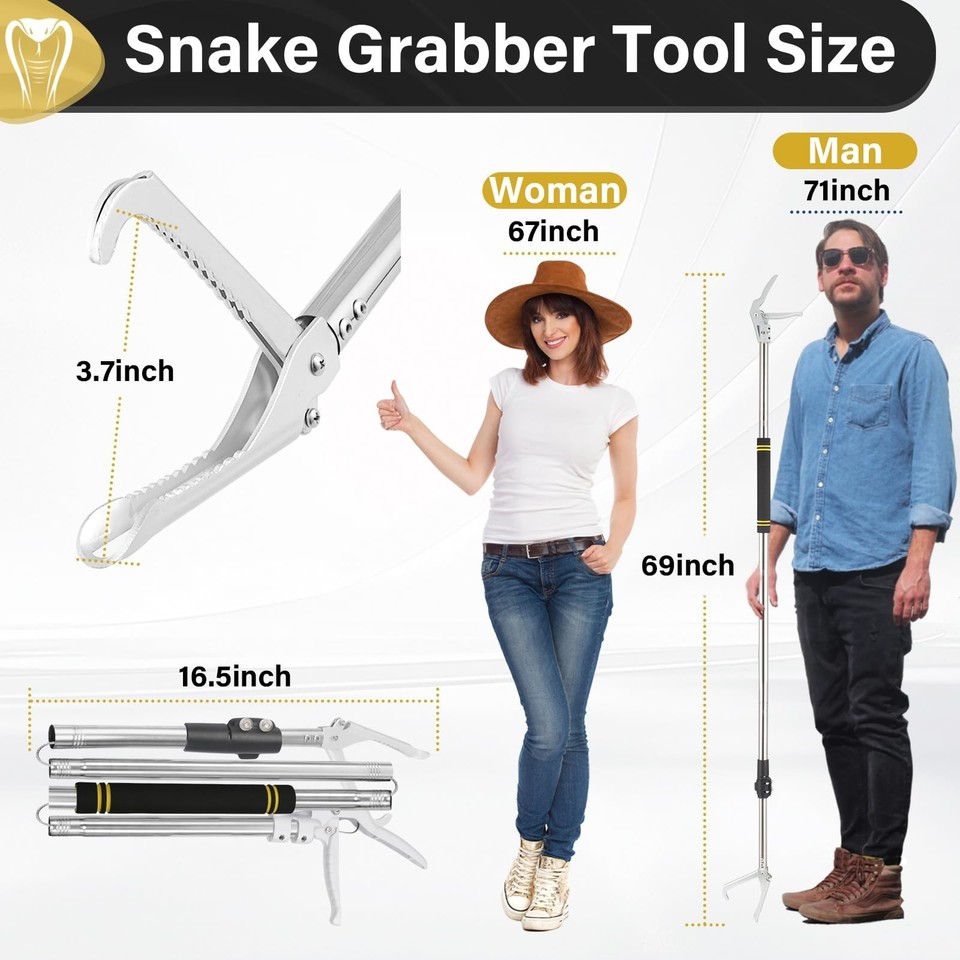 69" Snake Grabber Tool Heavy Duty, Professional Snake Catcher Tongs ...