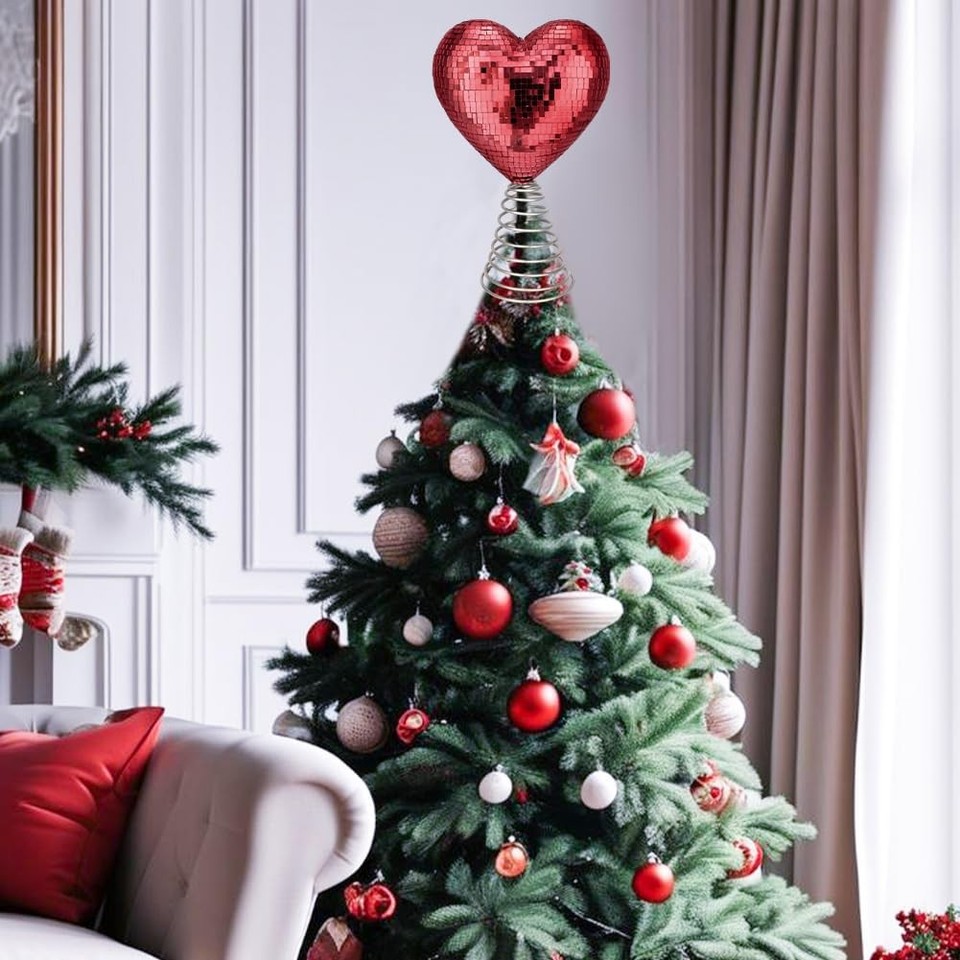 Valentine's Day Tree Topper Christmas Heart Tree Topper Glitter Heart ...