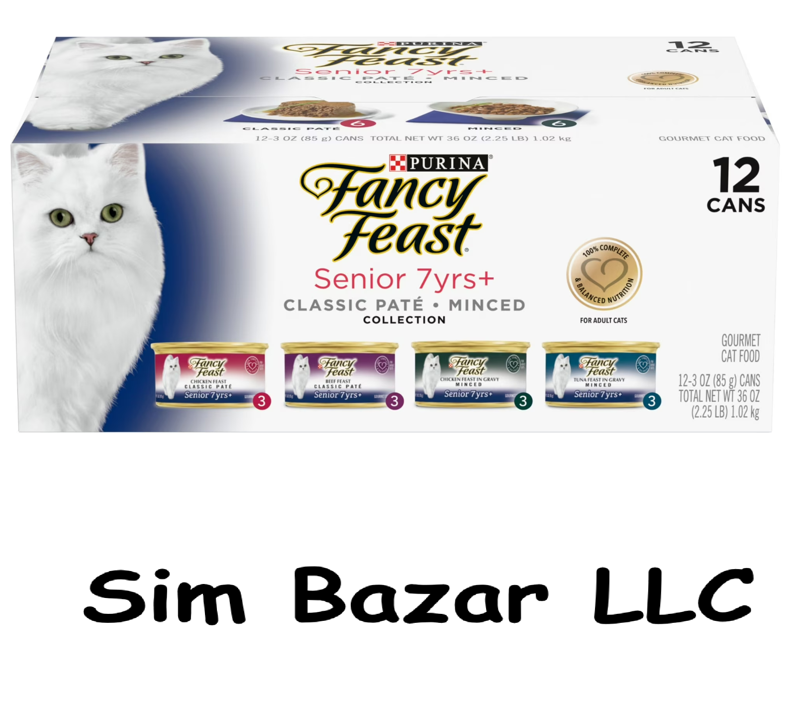 Purina Fancy Feast Senior Classic Pate Wet Cat Food Minced 3 oz Cans 12 ...