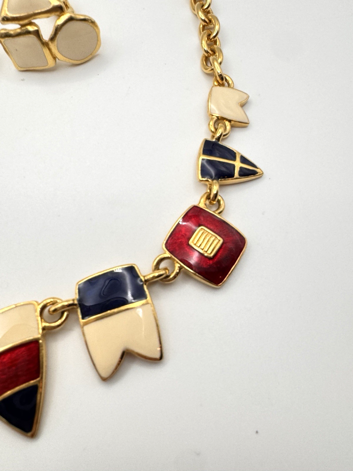 Vintage TRIFARI Red White & Blue NAUTICAL Flag Enamel Necklace ...