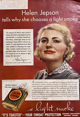 1937 Vtg Print Ad Lucky Strike Cigarettes Helen Jepson Retro Bar Home ...