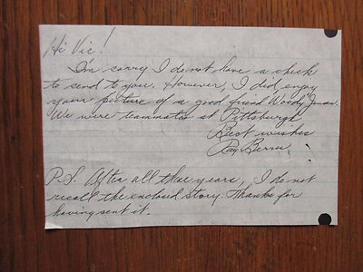 RAY BERRES (Died in 2007)Boston Braves/Dodgers Signed 4" X 6" Letter ...