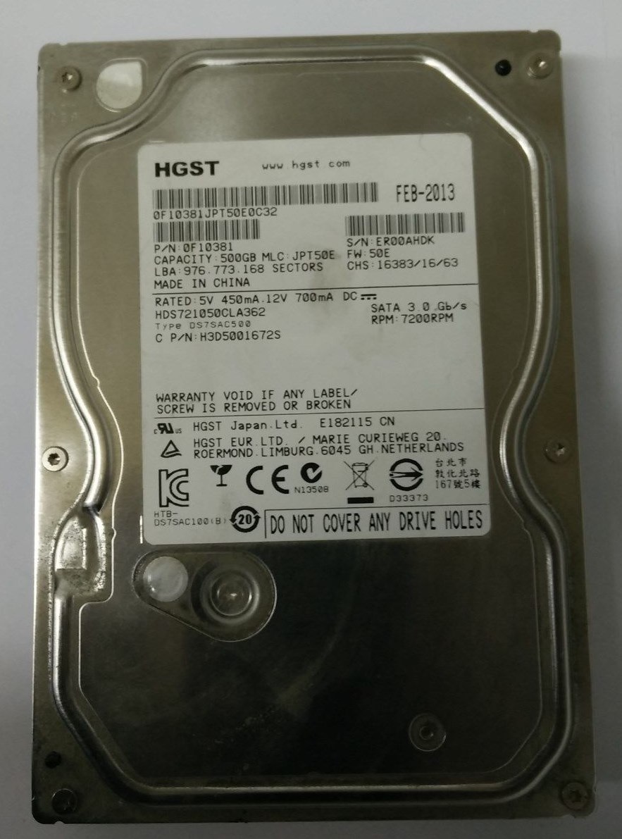 Hitachi HDS721050CLA362 0F10381 500GB 7.2K RPM 3.5" SATA Hard Disk ...