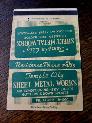 Vintage Matchbook: Temple City Sheet Metal Works, Temple City, CA | eBay