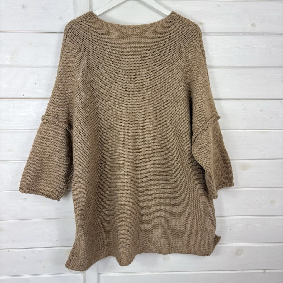 MADE IN ITALY Jumper Womens One Size Beige Wool Mohair Knitted Slouchy ...