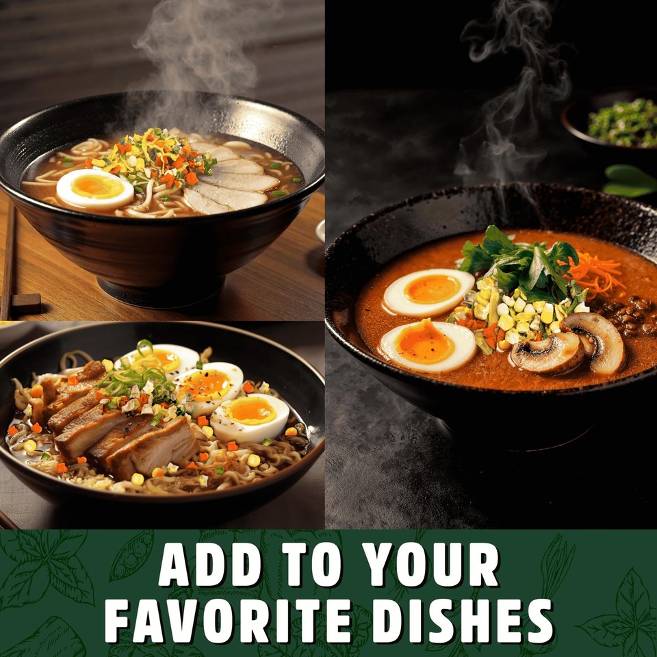 Dried ramen toppings. Dehydrated vegetables for ramen topper include ...