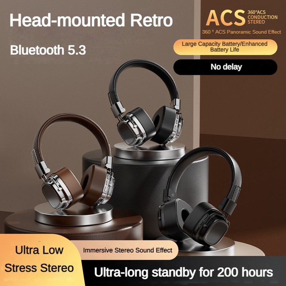Retro Classic over Ear Headsets Studio Stereo Bluetooth5.3 Headphones ...