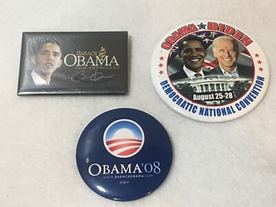 3 - 2008 BARACK OBAMA BIDEN campaign pin pinback button political ...