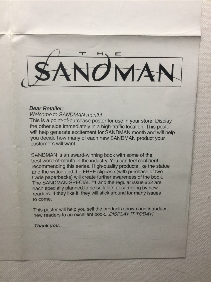 Folded Promotional Poster 1991 DC Comics 22 X 17 The Sandman Promo ...