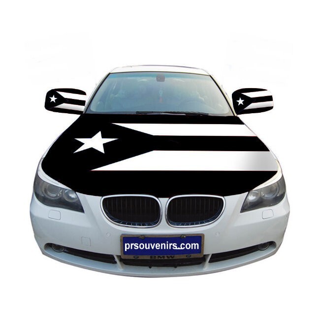 Set 3 Pcs Puerto Rico Black Flag Car Hood Cover (3.3X5FT) 2 Wing Mirror ...