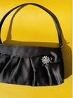 Satin Black Small Handbag Clutch Purse Bag with Rhinestone Brooch Bow ...