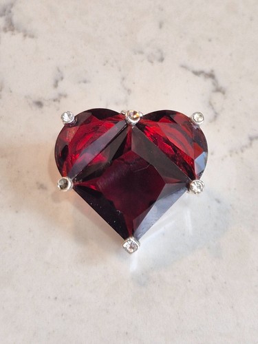 Stunning RARE vintage Monet brooch red heart design with clear stone ...