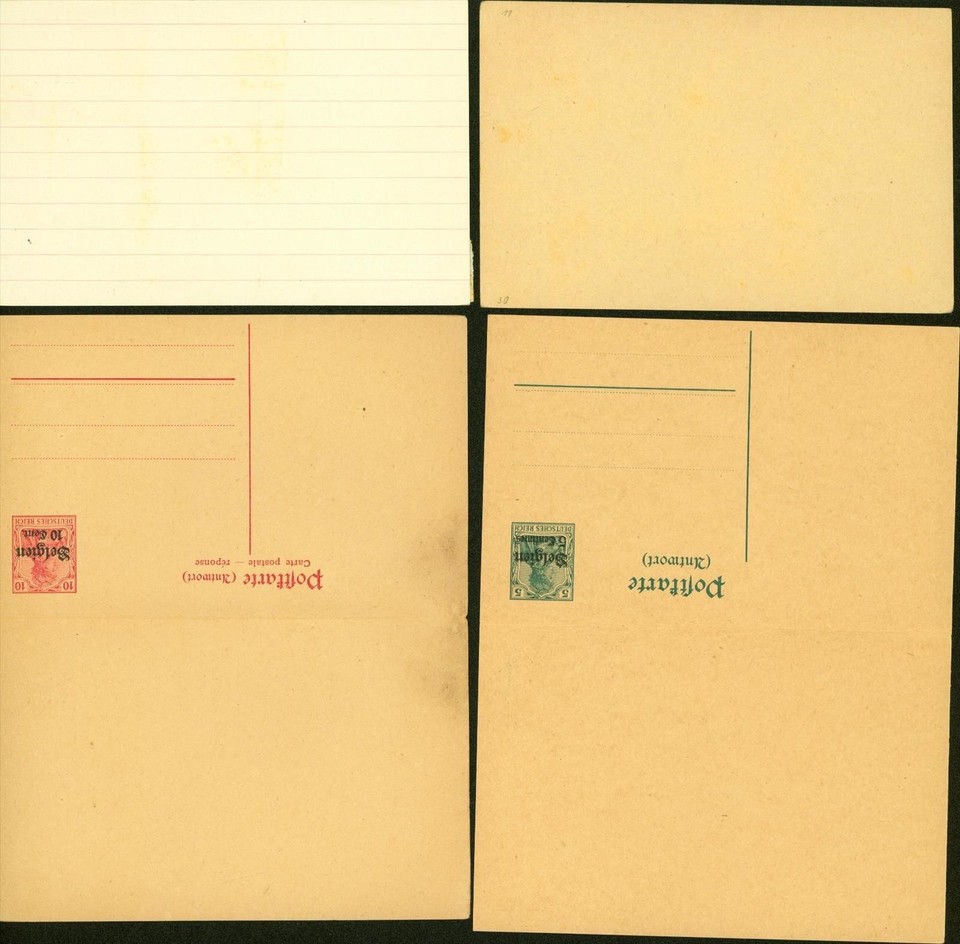 Germany 1916 -(Occup. in Belgium) - Lot of 4 # Postal stationeries.(EB ...
