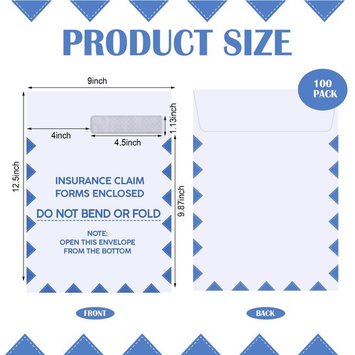 100 Pcs CMS 1500 Claim Forms Envelopes Large Window Envelopes for ...