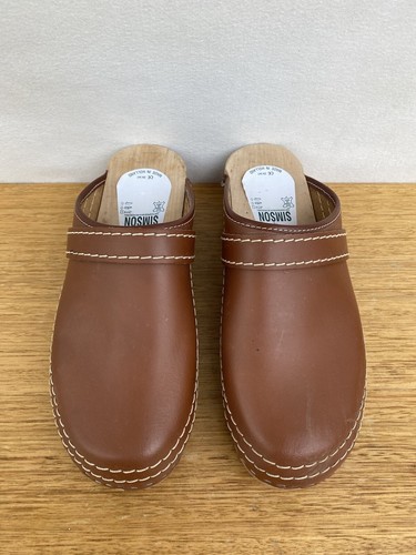 🔹 Mens Simson Leather & Wood Wooden Dutch Clogs Slip On Shoes Slides ...