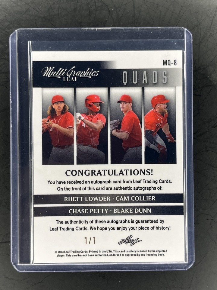 2023 Leaf Eclectic Quad Auto #MQ-8 Lowder / Collier / Petty / Dunn 1/1 ...