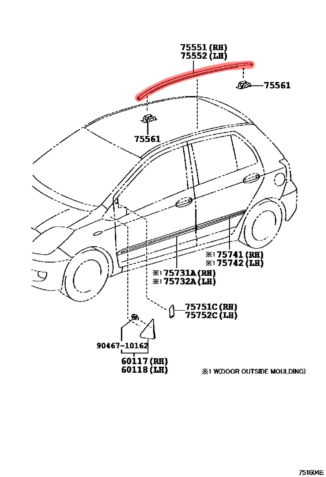 06-11 Genuine Toyota Yaris Hatchback Vitz Roof drip side molding rubber ...