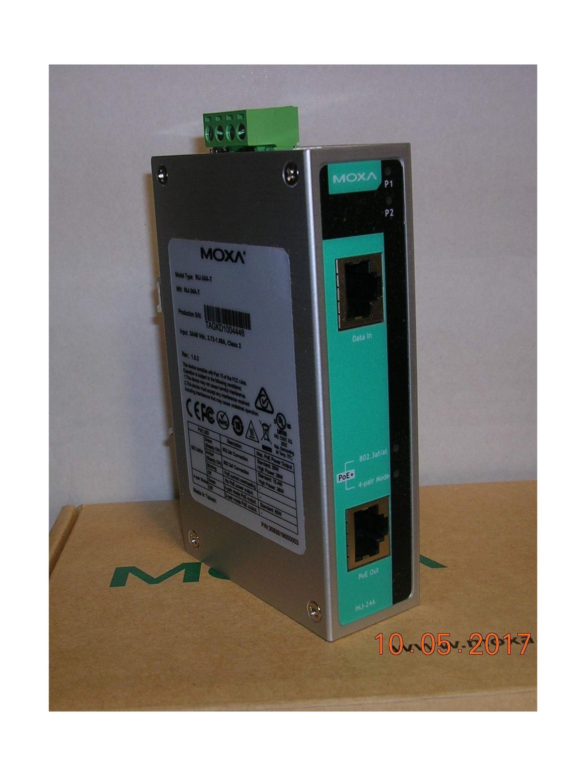 MOXA INJ-24A-T Gigabit High-Power PoE Injector, max. Output of 36W/60W ...