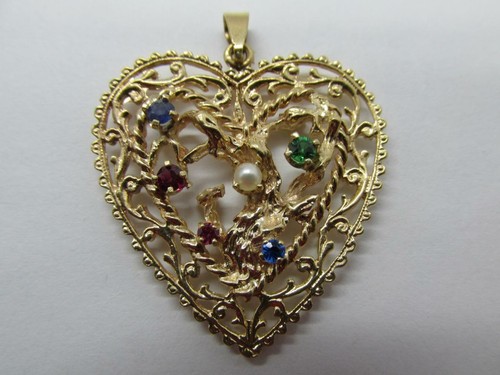 14k Solid Yellow Gold Vintage Heart Charm Pendant Beautiful Gold Work ...
