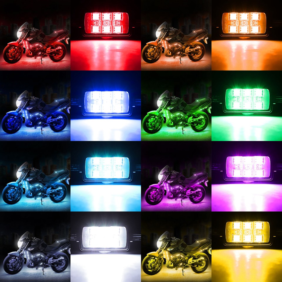 8 Pods RGB LED Rock Lights for Motorcycle Underglow Light Kit w/ Remote ...