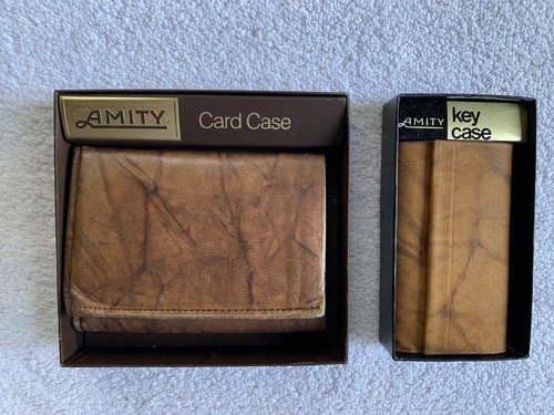 Vintage Amity Wallet & Key Case Set Mens Genuine Leather Brown Marbled ...