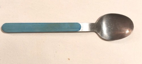 Vintage Crown Corning Japan Blue Ribbed Plastic Handle Stainless Spoon ...