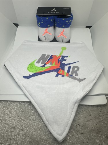 Nike Baby White Blue Cotton Cuffed Jumpman Jordan Bandana Bib Booties ...