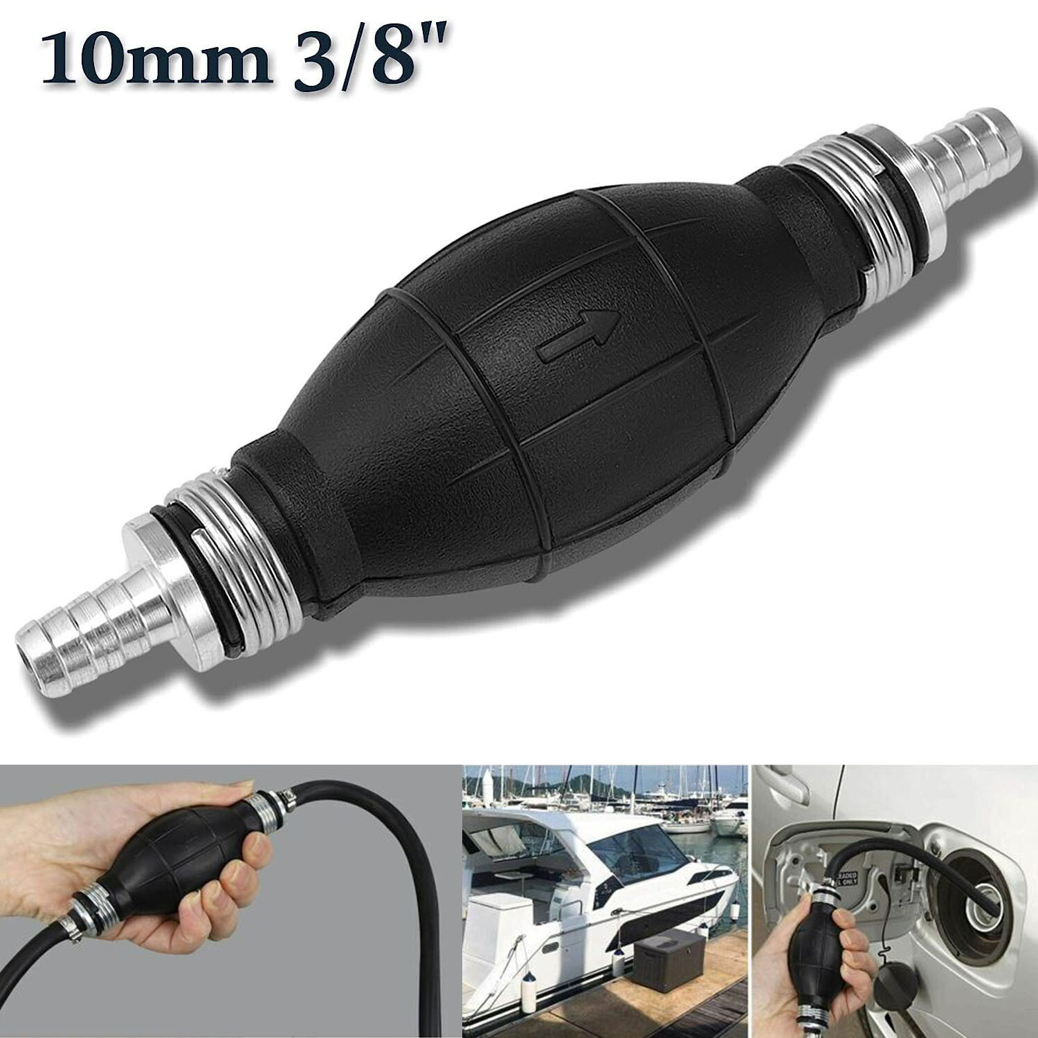 3/8" 10MM Hand Primer Bulb Outboard Car Marine Boat Gas Fuel Line Pump ...