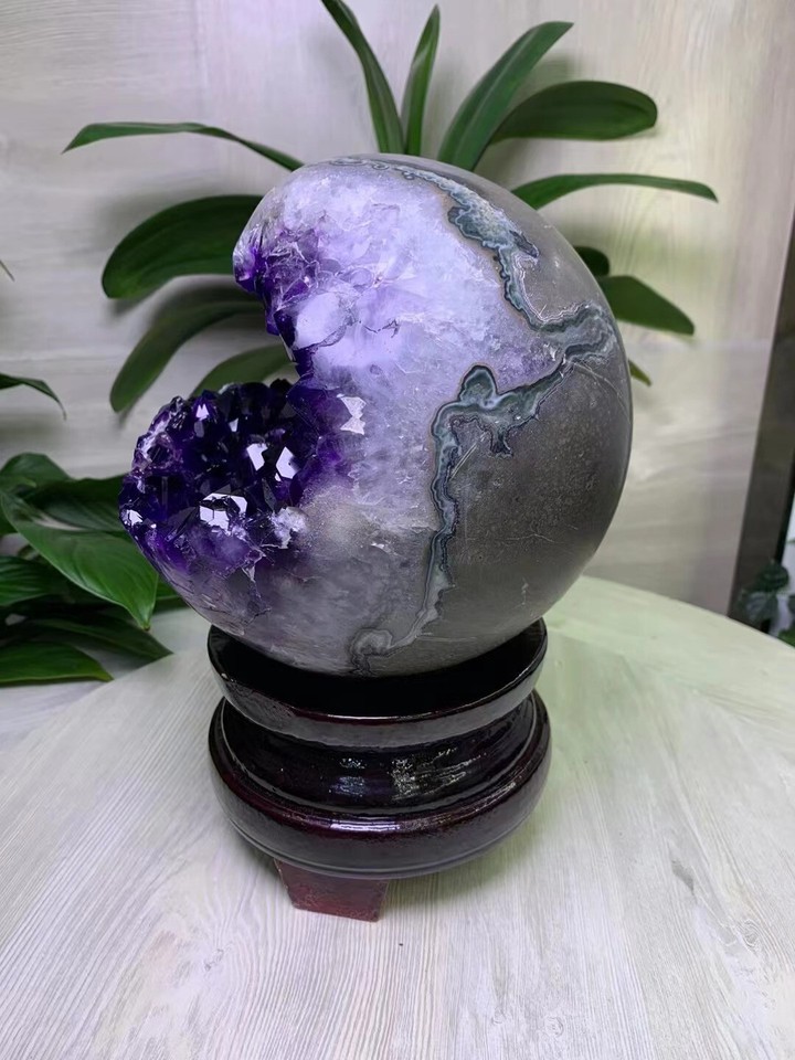 15.7LB TOP Natural Amethyst geode quartz carved crystal Start smiling ...