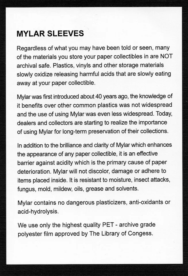 4 Mil Archival Mylar Sleeves for Tall Boy Sized Trading Cards. | eBay